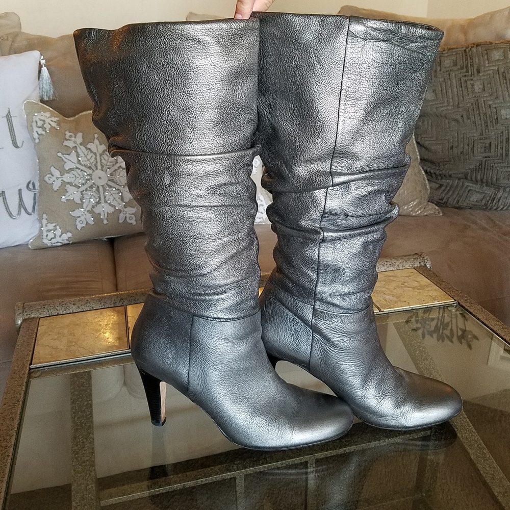 Aldo Leather Metallic Pewter Gray Boots - Gem